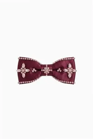 LoveShackFancy Haela Embellished Satin Bow Barrette - Pink