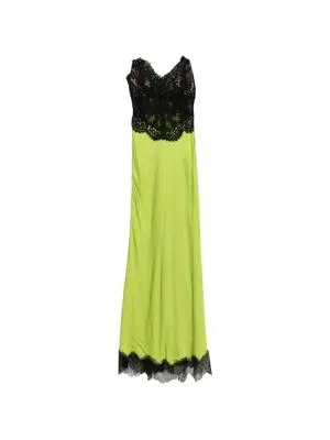 SELF-PORTRAIT Lace-panelled Satin Maxi Dress - Green