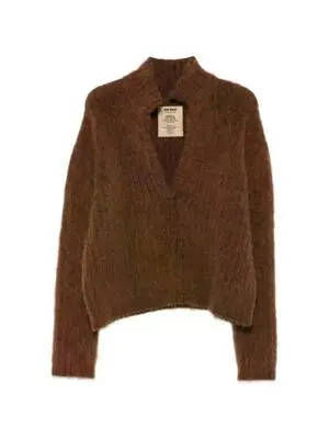 UMA WANG Brushed Finish V-neck Sweater - Brown