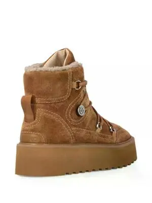 Pinko Lace-up Suede Ankle Boots With Shearling Trim And Flatform Sole