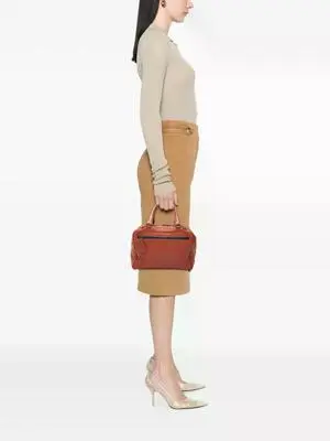 Bottega Veneta Small Intrecciato Trimmed Goatskin Madras Heritage Brera Handbag - Brown