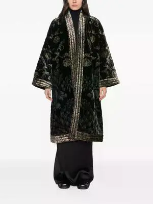 PIERRE-LOUIS MASCIA Floral-print Velvet-effect Coat