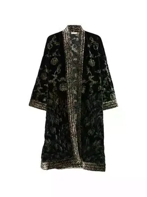PIERRE-LOUIS MASCIA Floral Print Velvet-effect Coat - Black