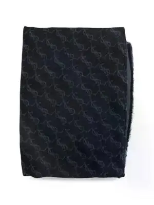 Saint Laurent Cassandre Scarf In Cashmere And Silk Jacquard - Black