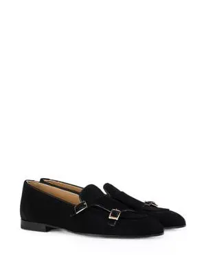 DOUCAL'S Double Buckle Suede Loafers - Black
