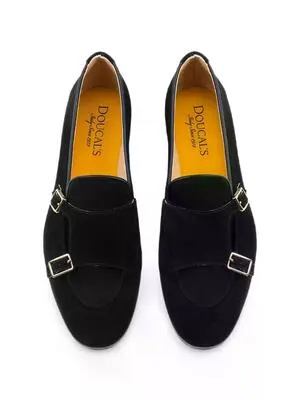DOUCAL'S Double Buckle Suede Loafers - Black