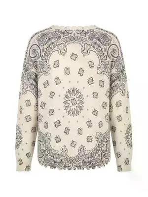 KUJTEN Paisley-print Distressed-effect Sweater - Neutrals