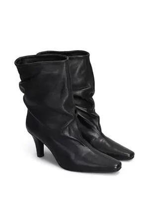 THE SELLER Slouchy Pointed-toe Leather Ankle Boots - Black