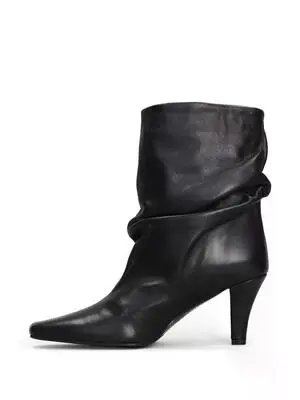 THE SELLER Slouchy Pointed-toe Leather Ankle Boots - Black