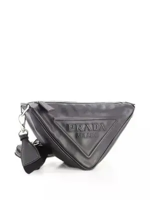 Prada Triangle Logo Zip Leather Small Crossbody Bag