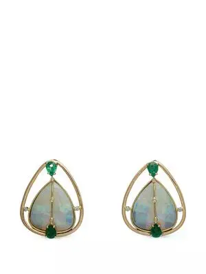 DENISE CASSOU 18k Yellow Opal And Emerald Earrings With Diamond Accents