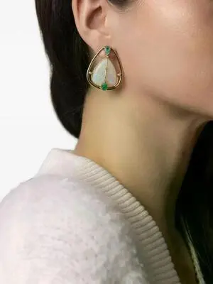 DENISE CASSOU 18k Yellow Opal And Emerald Earrings With Diamond Accents