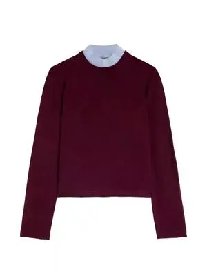 JIL SANDER Burgundy Wool Mock Neck Cropped Sweater - Red