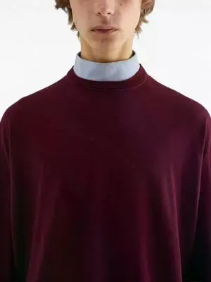 JIL SANDER Burgundy Wool Mock Neck Cropped Sweater - Red