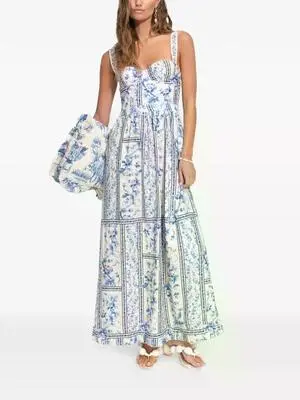 Agua Bendita Marcia Floral-print Smocked Dress - Neutrals