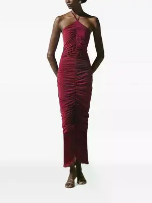 BAOBAB Zoe Ruched Fringe Maxi Dress - Red