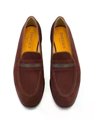 DOUCAL'S Stud-embellished Suede Loafers