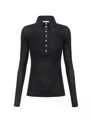 Elisabetta Franchi Knit And Taffeta Polo Shirt With Button Details - Black