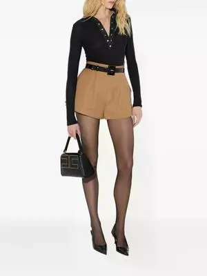 Elisabetta Franchi Knit And Taffeta Polo Shirt With Button Details - Black