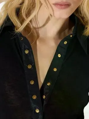 Elisabetta Franchi Knit And Taffeta Polo Shirt With Button Details - Black