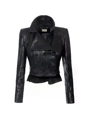 Elisabetta Franchi Double-breasted Leather Jacket With Fish Scale Pattern