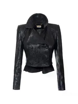Elisabetta Franchi Double-breasted Leather Jacket With Fish Scale Pattern