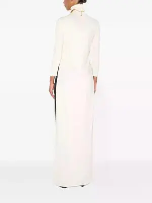 Elisabetta Franchi Long Sleeve High Neck Top With Metallic Cuffs - Neutrals