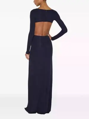 Elisabetta Franchi Long Sleeve Jersey Gown With Cut-out Detail - Blue