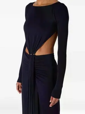 Elisabetta Franchi Long Sleeve Jersey Gown With Cut-out Detail - Blue
