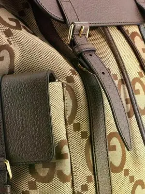 Gucci Double Pocket Belt Jumbo Gg Canvas And Leather Large Backpack