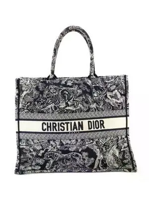 DIOR Christian Dior Embroidered Canvas Large Tote Bag