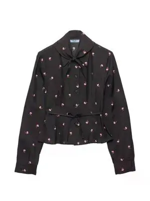 Prada Washed Silk Floral Print Shirt With Removable Scarf