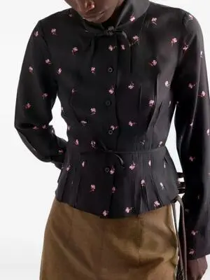 Prada Washed Silk Floral Print Shirt With Removable Scarf