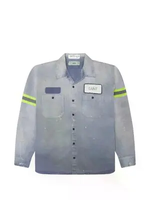 SAINT MXXXXXX Distressed Logo-patch Shirt - Blue
