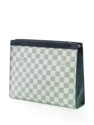 LOUIS VUITTON Damier Azur Pochette Voyage Mm Clutch Bag - White