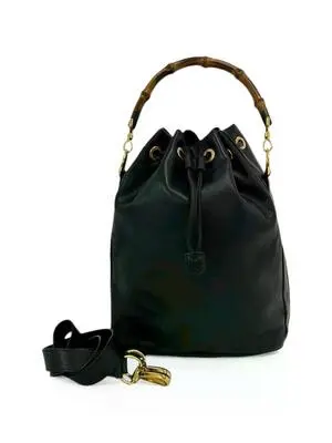 Gucci 20th Century Calfskin Bamboo Satchel - Black