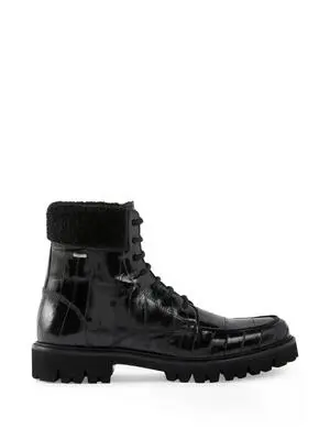 GIUSEPPE ZANOTTI Andris Lace-up Eel Skin Combat Boots With Wool Cuff