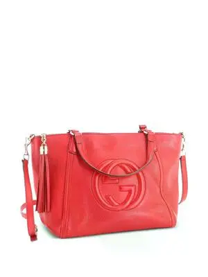Gucci Soho Convertible Top Handle Bag Leather Small Satchel - Red