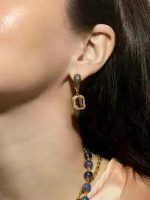 BUDDHA MAMA Tanzanite And Diamond Drop Earrings In 20k Yellow