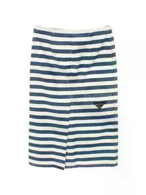 Prada Striped Denim Skirt With Logo Plate