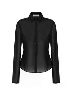 AMOMENTO Sheer Slim-fit Shirt - Black