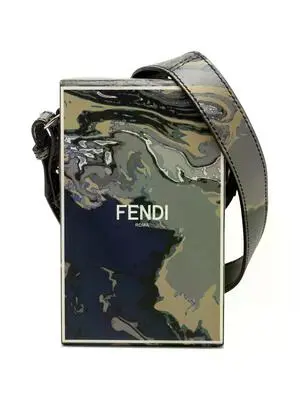 Fendi Smooth Calfskin Marble Print Vertical Box Crossbody Bag - Grey