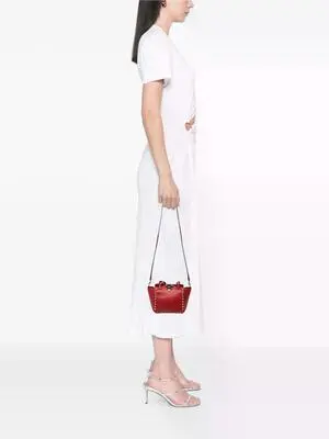 Valentino Garavani Mini Grained Calfskin Rockstud Trapeze Satchel - Red