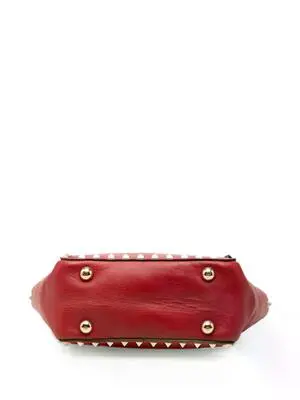 Valentino Garavani Mini Grained Calfskin Rockstud Trapeze Satchel - Red