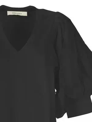 EMMA E GAIA Puff Sleeve V-neck T-shirt - Black