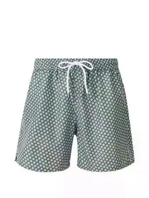 Fedeli Floral-motif Drawstring Swim Shorts - Green
