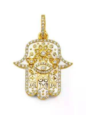 BUDDHA MAMA Diamond And Enamel Hamsa Pendant - Gold