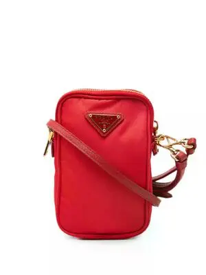 Prada 2000-2013 Tessuto Double Zip Phone Case Crossbody Bag - Red