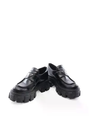 Prada Leather Logo Plate Platform Loafers