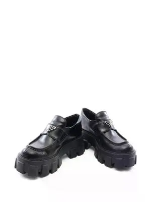 Prada Leather Logo Plate Platform Loafers
